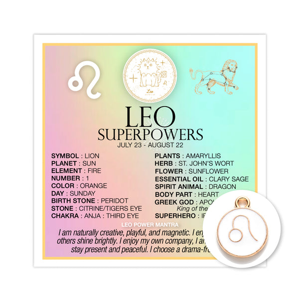 Zodiac Superpowers Mini Card + Charm - Leo - Warm Human 800-880-9138